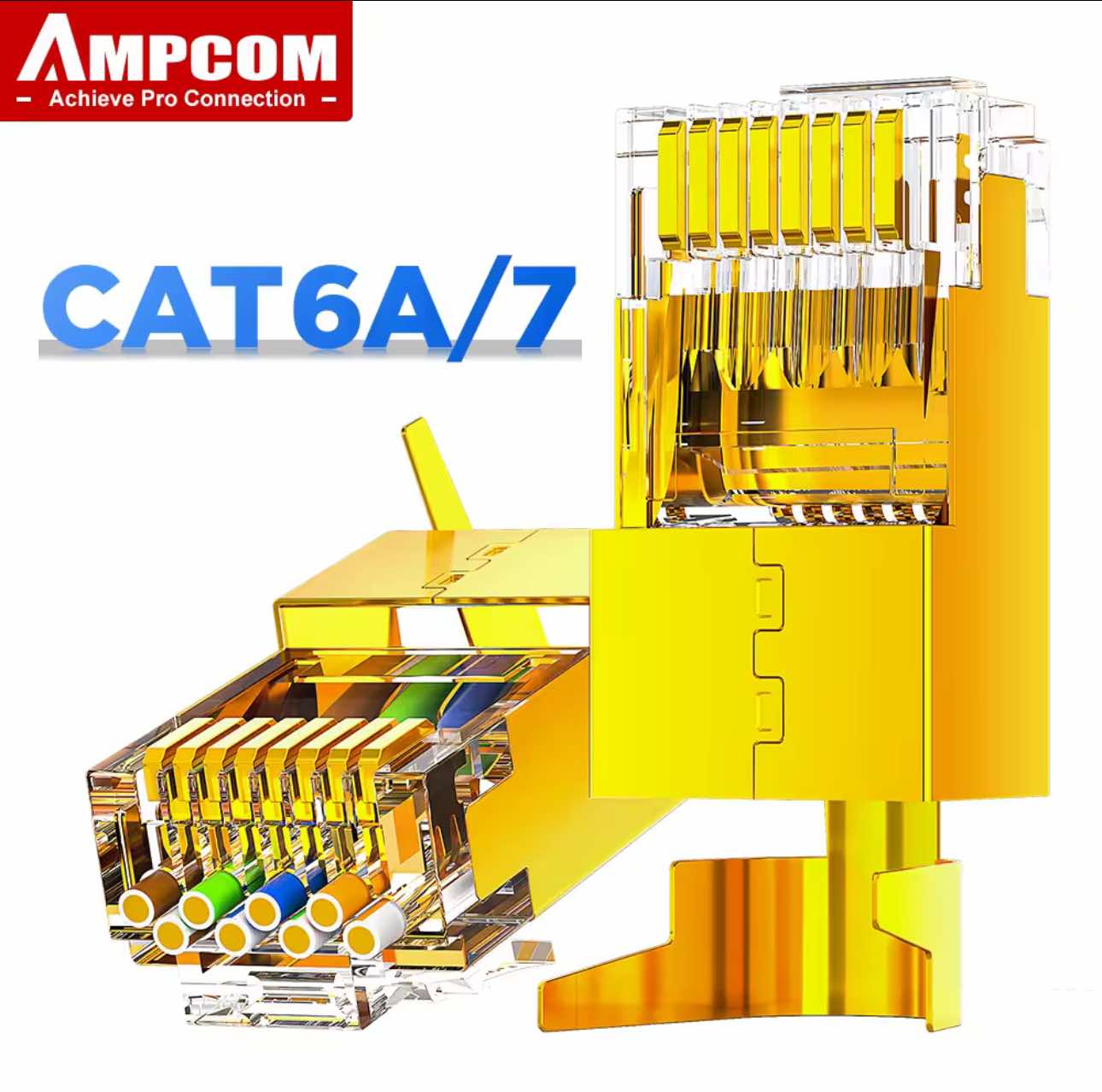AMPCOM CAT7 RJ45 CONNECTOR CAT 6A AND CAT 7 NETWORK CABLE GOLD