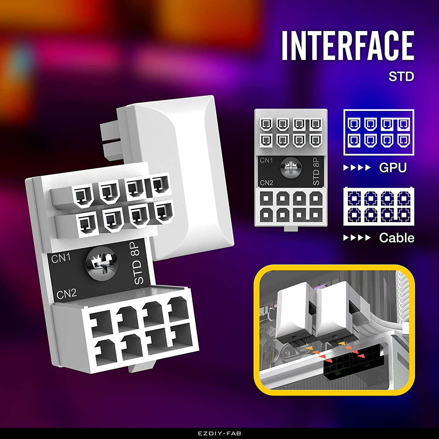 GPU POWER CONNECTOR 8PIN 180DEGREE WHITE (STANDARD)