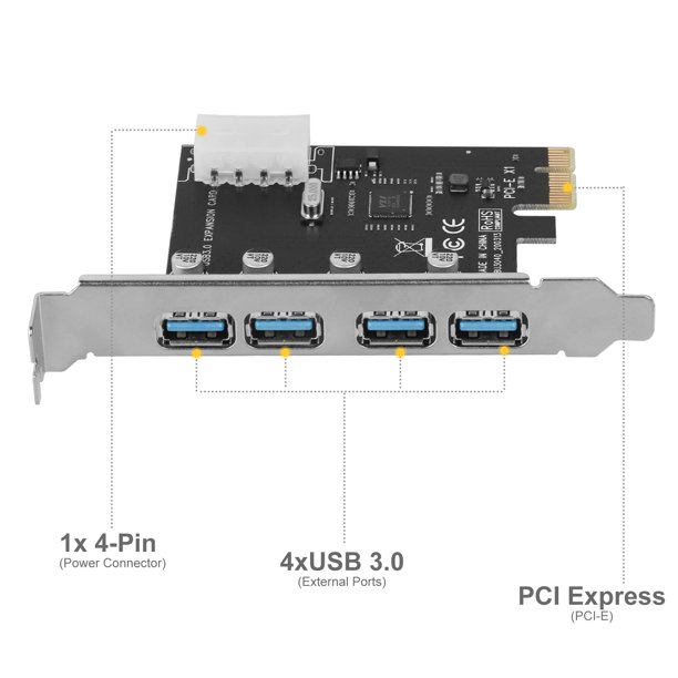 4-PORT USB 3.0 PCI-E CONTROLLER CARD, SUPER FAST 5GBPS
